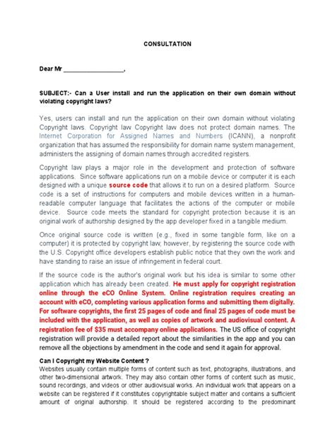 Copyright Law Consultation Pdf Copyright Source Code