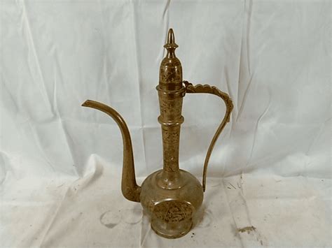 Antique 15 Inch Ornate Engraved Brass Teapot Dutch Goat
