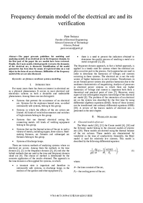 Pdf Frequency Domain Model Of The Electrical Arc And Its Verification