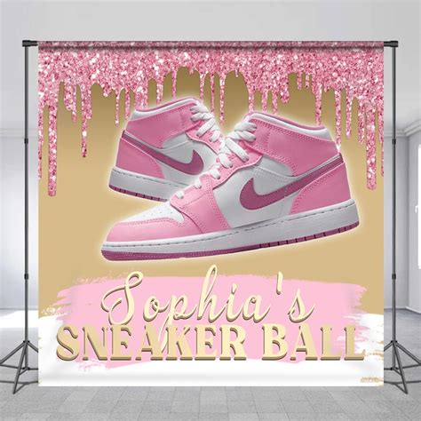 Custom Pink Glitter Sneaker Ball Party Backdrop Lofaris