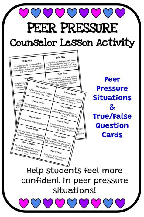 Peer Pressure Card Game Activity For Counselor Lesson Role Play