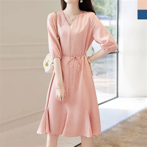 하늘쉬폰브이넥반팔원피스