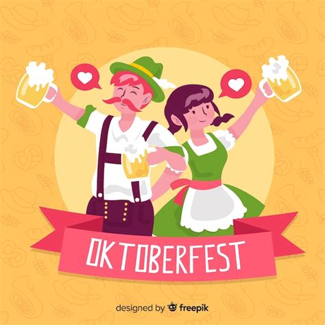 Gente De Dibujos Animados Celebrando El Oktoberfest Vector Gratis