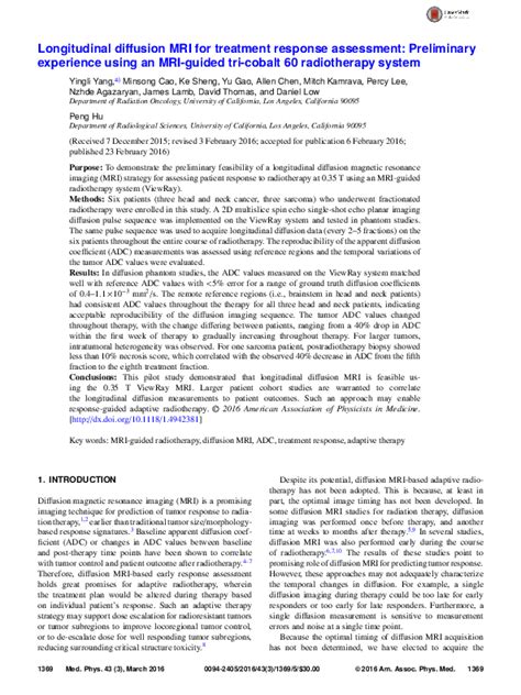 Pdf Longitudinal Diffusion Mri For Treatment Response Assessment