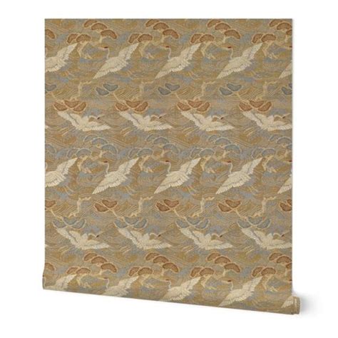 Cranes From Old Manjis Cursive Picture Wallpaper Spoonflower