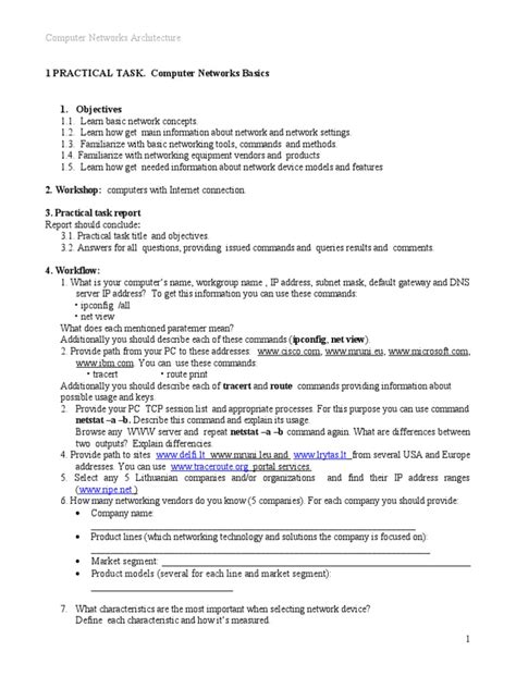 1 Practical Task Computer Networks Basics Pdf Ip Address