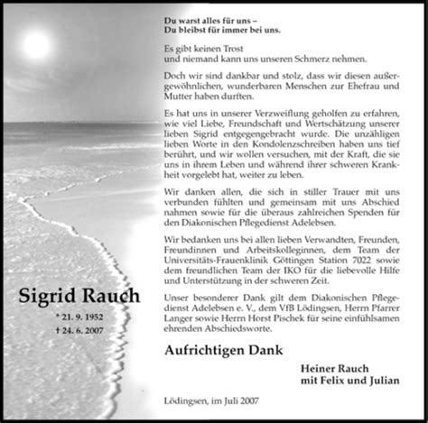 Traueranzeigen Von Sigrid Rauch Trauerhnade