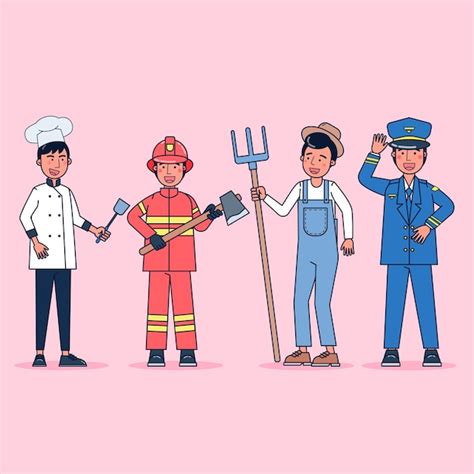 큰 집합의 컬렉션은 전문 유니폼 평면 그림을 입고 다양한 직업이나 직업 사람들을 격리합니다 무료 벡터