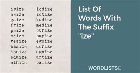 List Of Words With The Suffix Ize