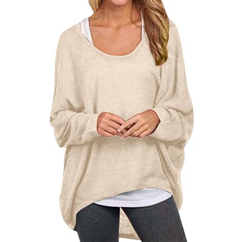 Gzea Sweat Jelly Womens Batwing Sleeve Pullover Tops Off Shoulder Loose