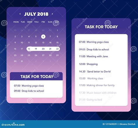 Calendar UI Element Calendar App With To Do List And Tasks UI UX Design For Mobile Phone Stock