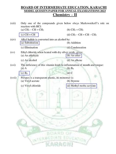 Education Is The Key To Success Chemistry For Class Xii Science Group Paper Setting Scheme