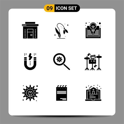 Set Of 9 Vector Solid Glyphs On Grid For Snap Interface Spring Design Idea Editable Vector