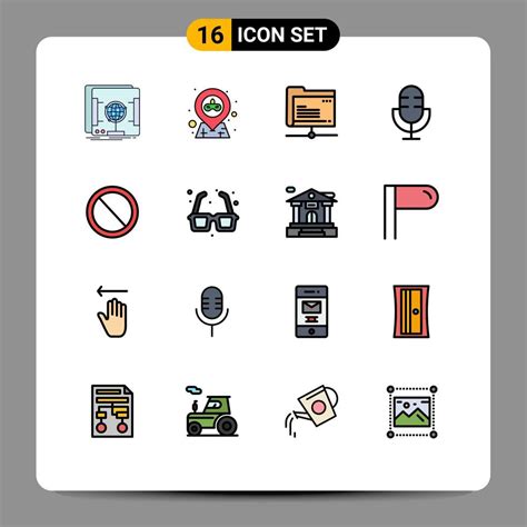 Flat Color Filled Line Pack Of 16 Universal Symbols Of Interface Products Data Microphone