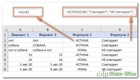Сравнение значений в ячейках Excel