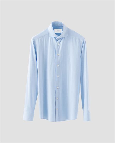 Light Blue Cotton Four Way Stretch Shirt Eton