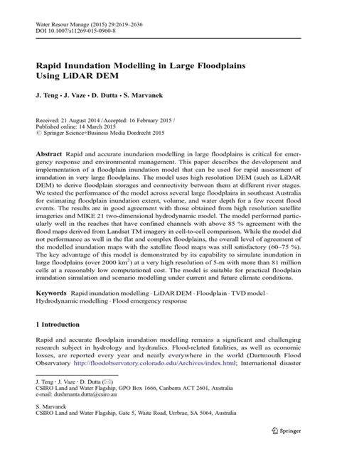 Rapid Floodplain Inundation Modelling Using High Resolution Lidar Dem