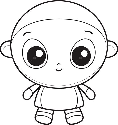 만화 아기 색칠 페이지의 귀여운 이미지 벡터 기본 간단한 귀여운 만화 쉬운 몸 개요 흰색 배경에 고립 어린이 색칠 페이지 Png 일러스트 및 벡터 에 대한 무료