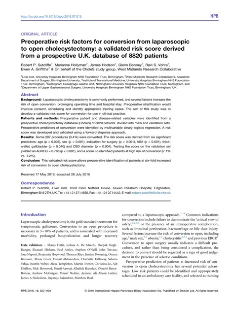 Pdf Preoperative Risk Factors For Conversion From Laparoscopic To Open Cholecystectomy A
