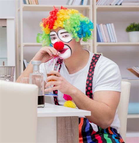 Drunk Clown Celebrating Having A Party At Home Stock Image Image Of