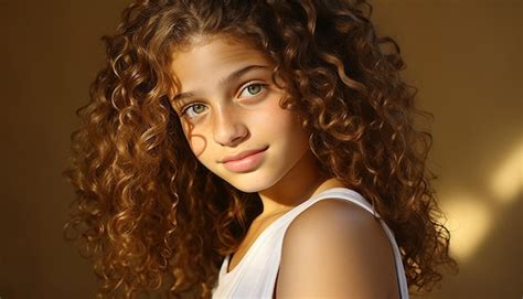 Premium Photo Smiling Young Woman With Curly Hair Looking At Camera