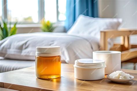 Eczema Cream And Prescription Medication On Bedside Table Premium Ai