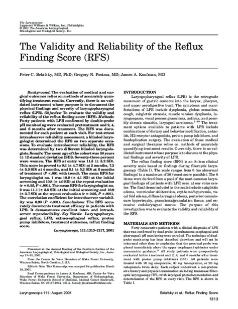 Pdf The Validity And Reliability Of The Reflux Finding Score