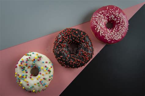 Colored Donuts On A Colored Surface Stock Image Image Of Cafe