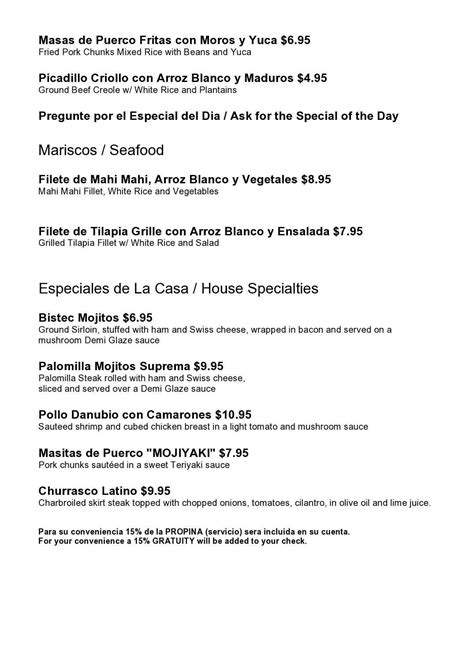 Menu At Mojitos Restaurant Miami Nw 12th St