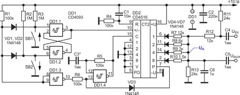 Цифровой потенциометр на микросхемах Cd4516 и Cd4093 Cd4516b Cd4093b