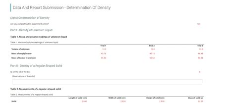solved data and report submission determination of density