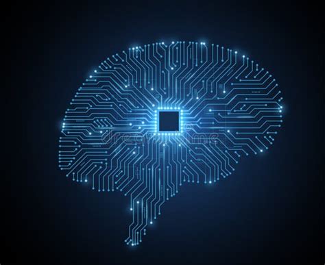 Brain Shaped Circuit Board With Chip Artificial Intelligence Digital Memory Stock Vector