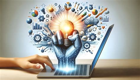 3d Flat Icon As Hand Powered Innovation A Hand Powering Innovation Through A Laptop With