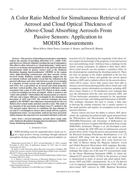 Pdf A Color Ratio Method For Simultaneous Retrieval Of Aerosol And