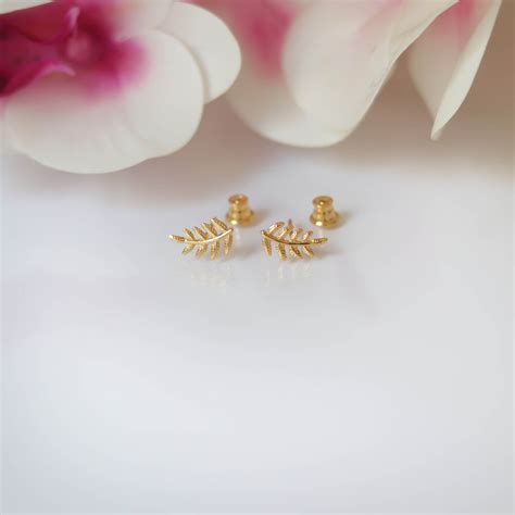 Gold Leaf Earrings Stud Earrings Gold Earring Studs Dainty Etsy