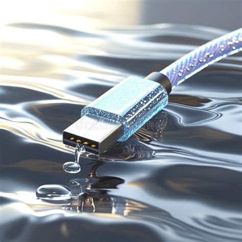 A Usb Cable Is Submerged In Water With The Usb Connector Partially Immersed Creating Ripples