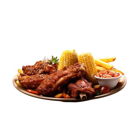 Generated Ai Grilled Chicken Wings With Lettuce And Fries 44248825 Png