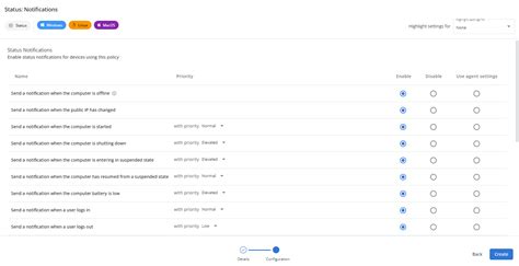 Enabling Main Status Notifications