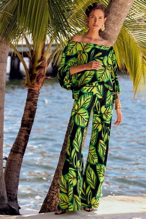 Joseph Ribkoff Leaf Print Wide Leg Pants 241288 Bentleys Banchory