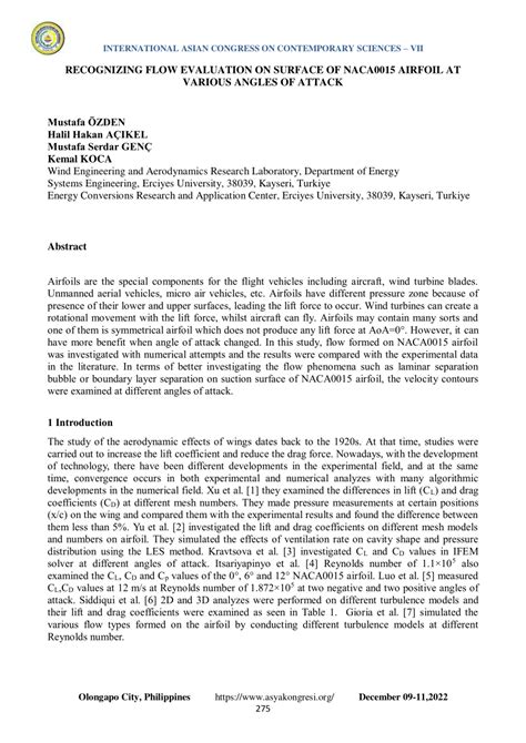 Pdf Recognizing Flow Evaluation On Surface Of Naca0015 Airfoil At