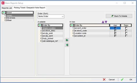 Basic Reports Setup Sort Order Khaos Control Support
