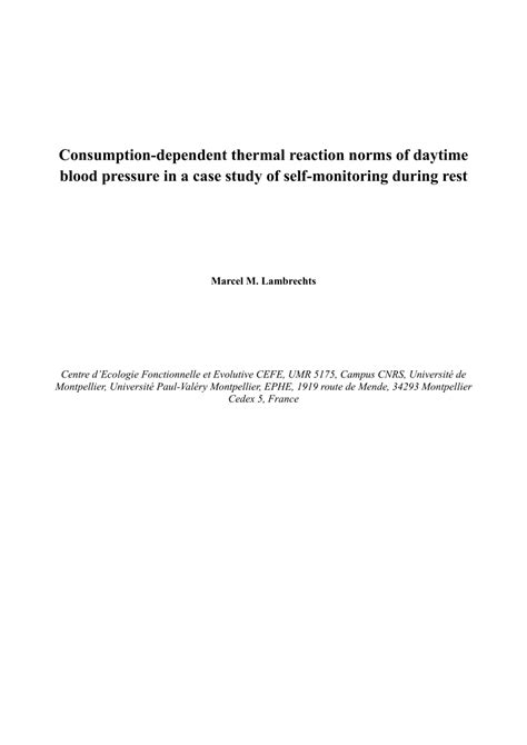 Pdf Consumption Dependent Thermal Reaction Norms Of Daytime Blood