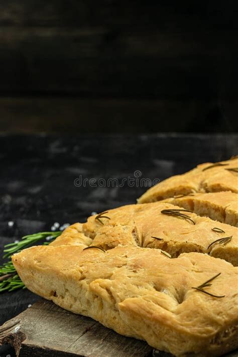 Focaccia With Rosemary On A Dark Background Banner Menu Recipe Place For Text Top View Stock