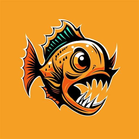 Een Vis Met Scherpe Tanden Op Een Oranje Achtergrond Premium Vector