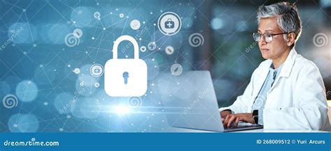 Doctor Laptop Or Future Healthcare On Cybersecurity Life Insurance Or