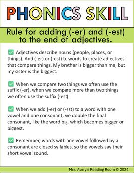 Anchor Chart Er And Est Spelling Rule Comparative Superlative Adjective