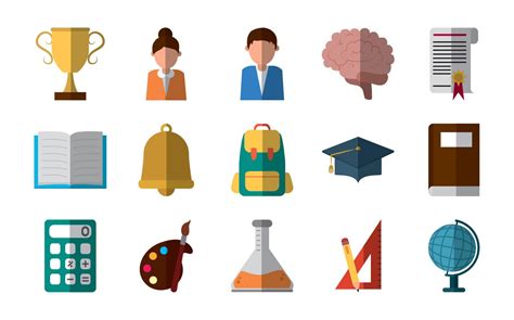 School Education Knowledge Elements Flat Icons Set With Shadow 13165003 Vector Art At Vecteezy