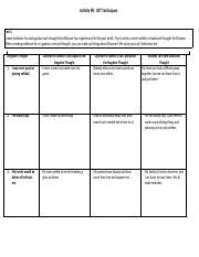 Activity Treatments Activity Report F Docx Activity Cbt