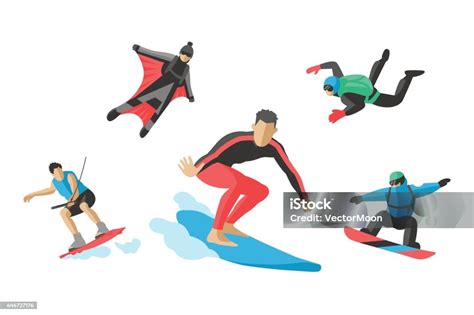 벡터 점프 극단적 인 선수 실루엣 일러스트 생활 스케이트 보드 세트 속도 스카이 다이버 스케이트 보더 롤러 스케이트 웨이크 보드 서핑 플라이 보드 Sport Set에 대한