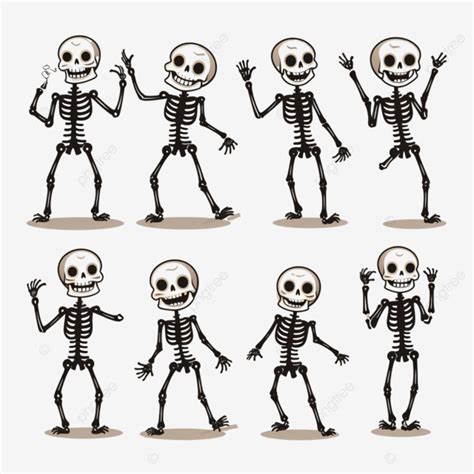 Happy Halloween Set Skeletons Cartoon Skeleton Vector Bony Character